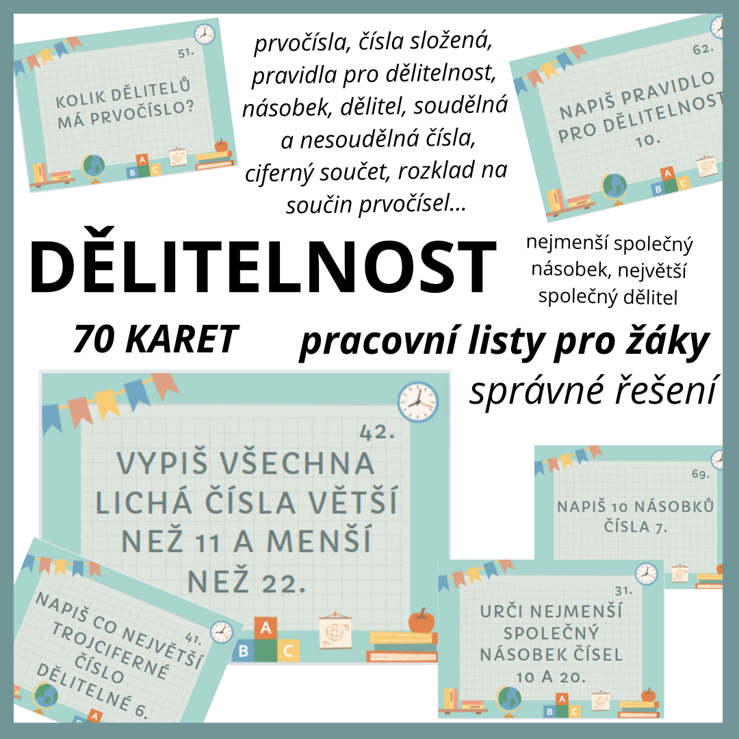 Dělitelnost - 70 karet s úkoly - Matematika | UčiteléUčitelům.cz Dělitelnost - 70 karet s úkoly - Matematika | UčiteléUčitelům.cz
